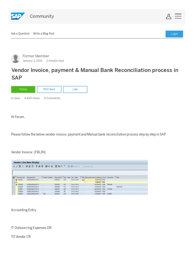 Vendor Invoice Payment Manual Bank Reconciliation Process in Sap | PDF ...