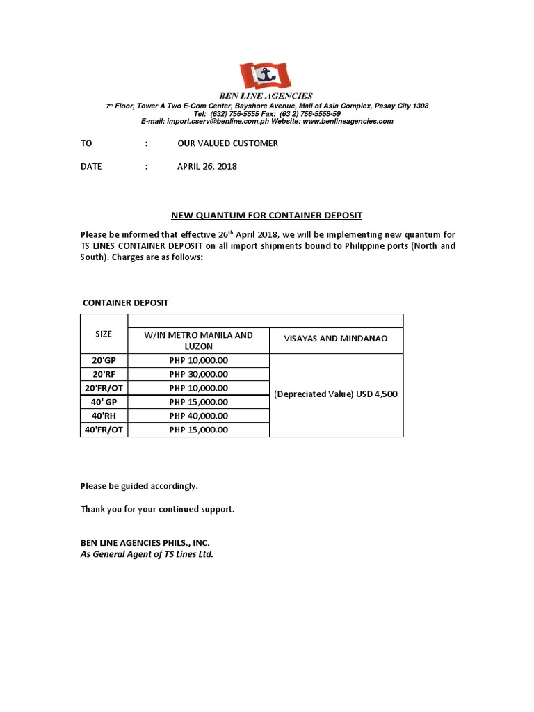 New Container Deposit Rates Effective April 2018 | PDF