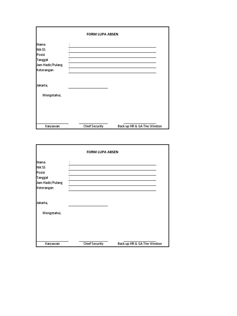 Form Lupa Absen Finger | PDF