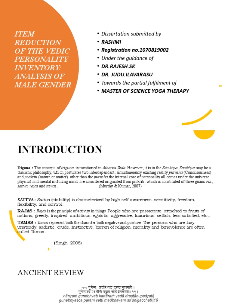 Item Reduction of The Vedic Personality Inventory: Analysis of Male ...