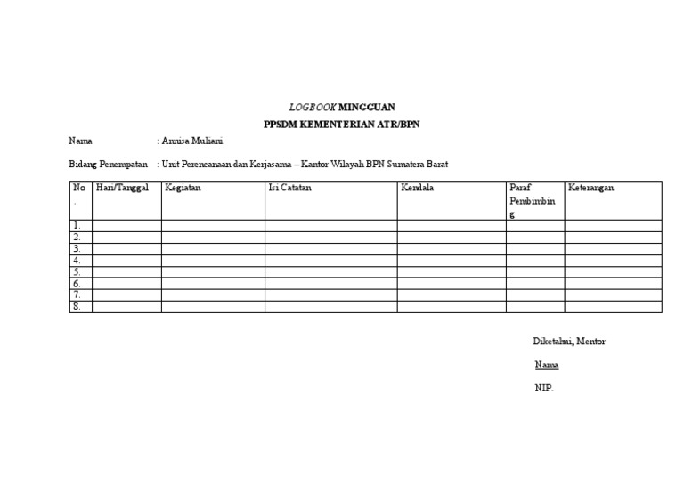 Logbook Magang Di Kementerian Atr/bpn (Horizontal File) | PDF