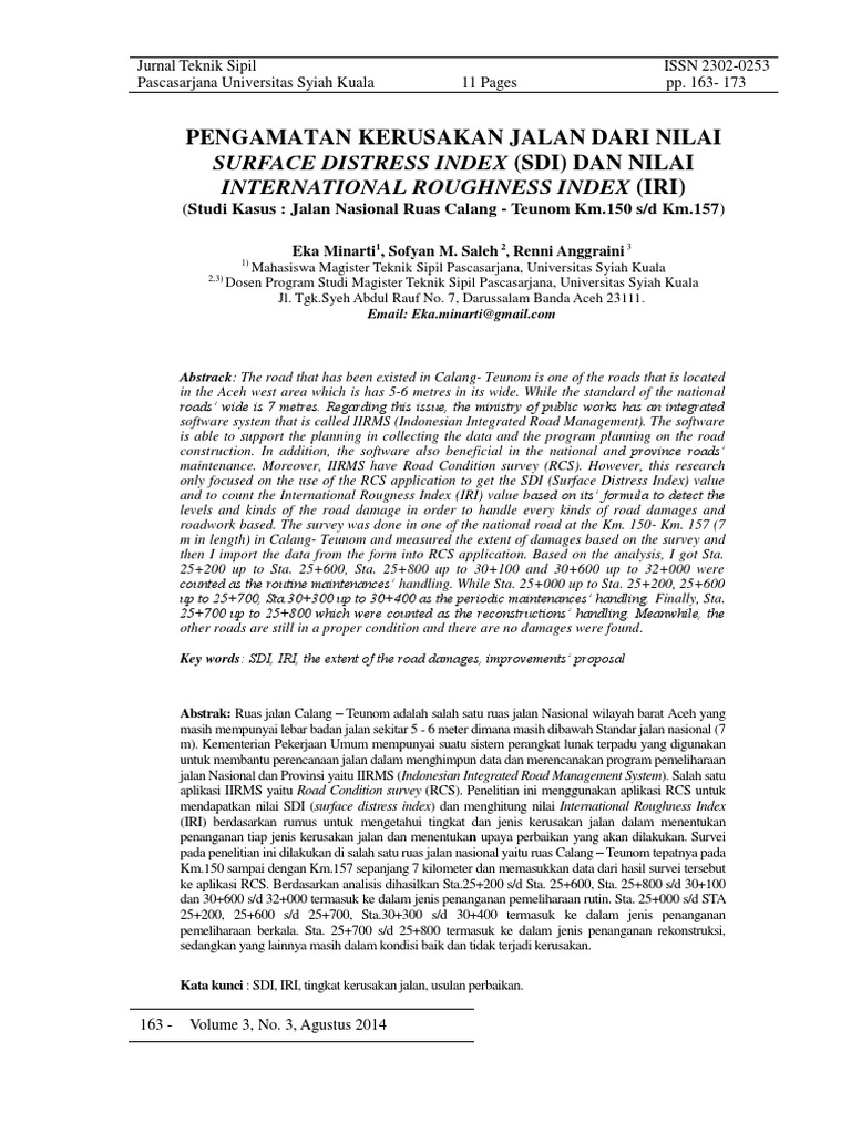 Pengamatan Kerusakan Jalan Dari Nilai: Surface Distress Index (Sdi) Dan ...