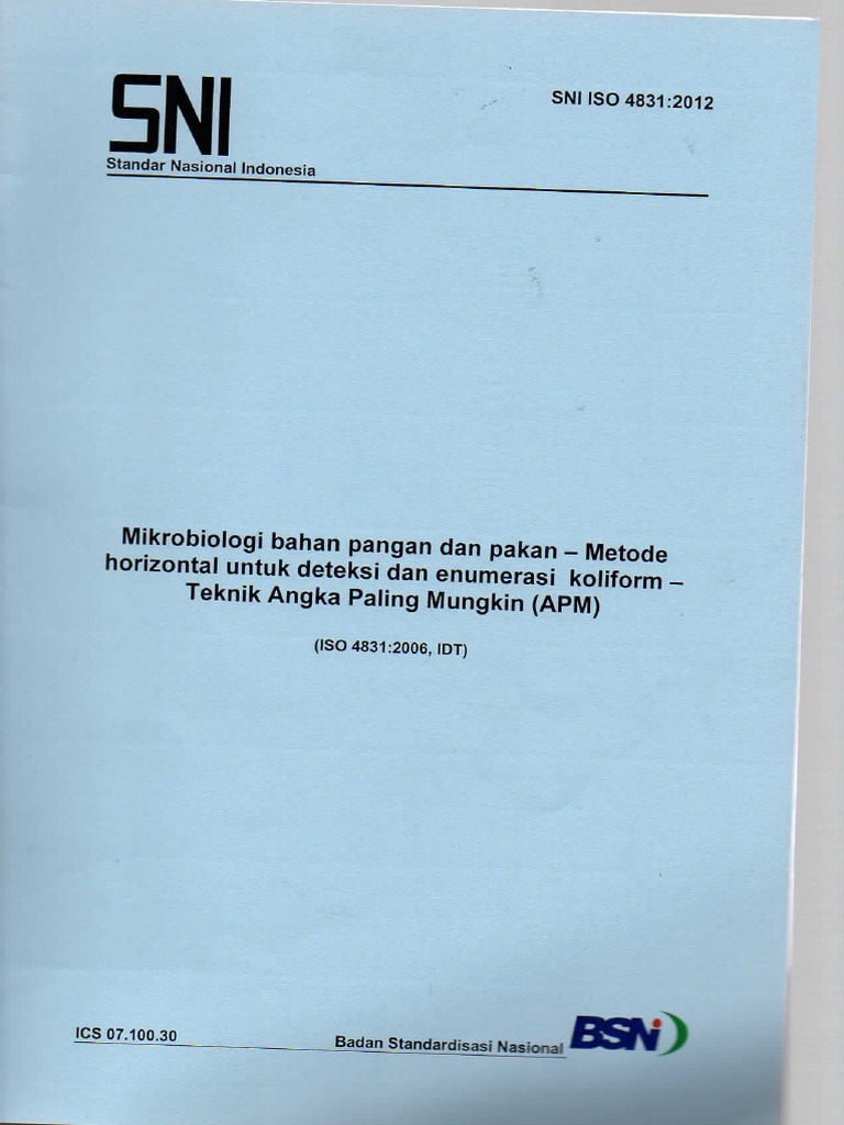 SNI ISO 4831-2012 Coliform | PDF