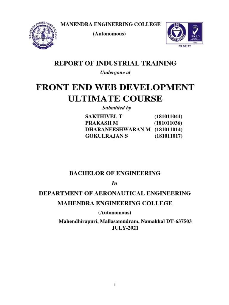 Report of Industrial Training | PDF | J Query | Html Element