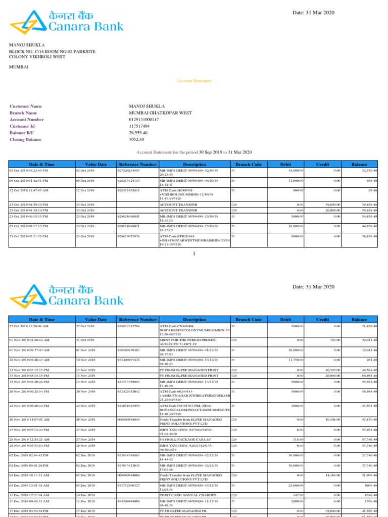 Account Statment 31320201452201 | PDF | Debit Card | Automated Teller Machine