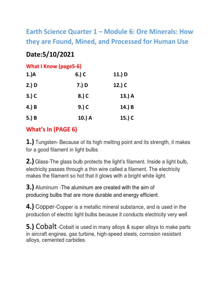 Earth Science Module 6&7 PDF | PDF | Incandescent Light Bulb | Mining