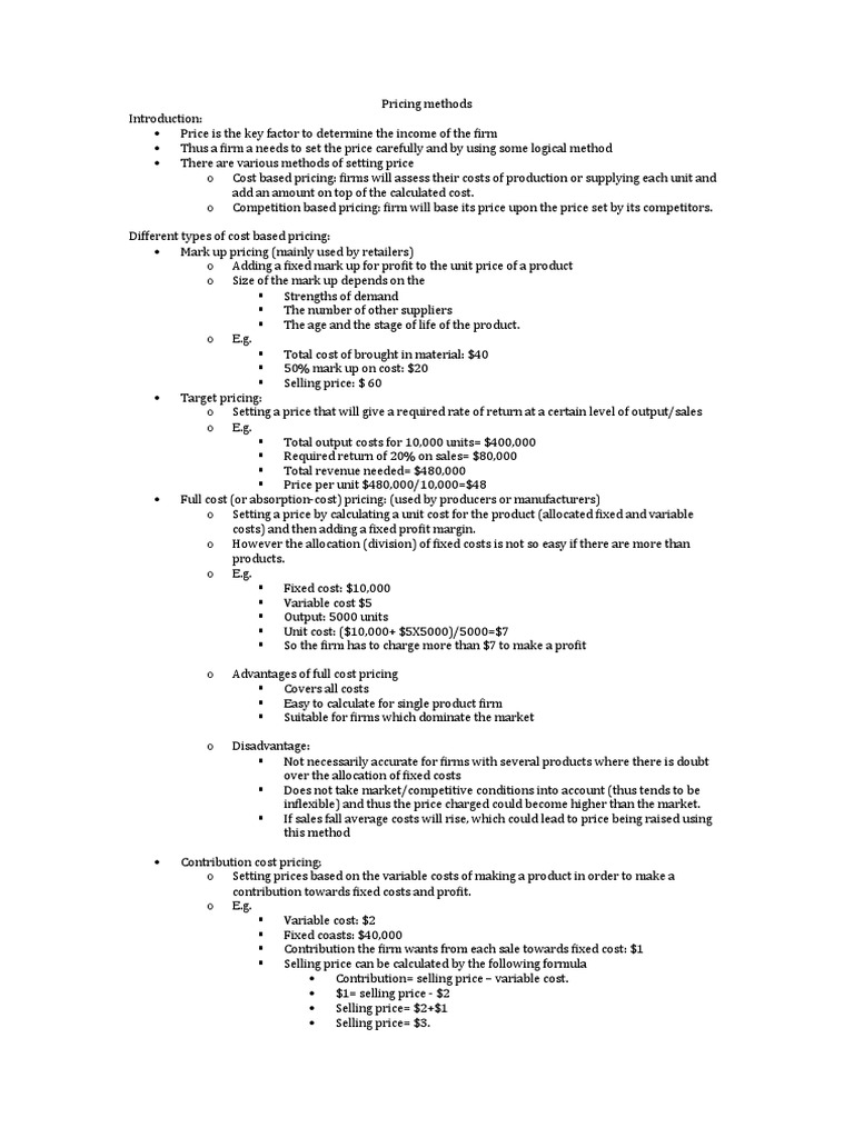 Pricing Methods | PDF | Pricing | Profit (Economics)