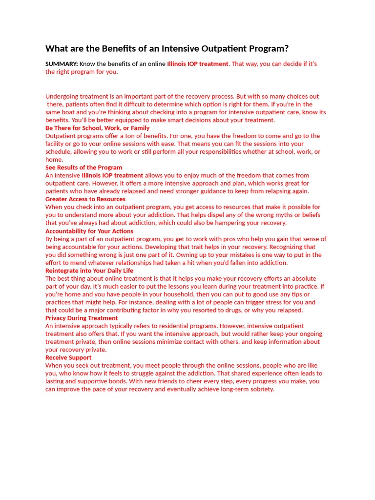 What Are The Benefits of An Intensive Outpatient Program | PDF ...