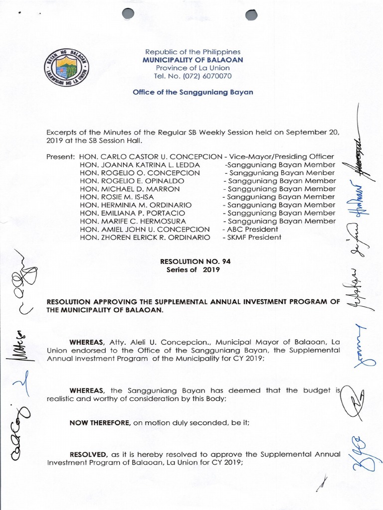 Resolution No. 95 S. 2019 - Requesting The DENR-RO1 Thu Carlito M ...