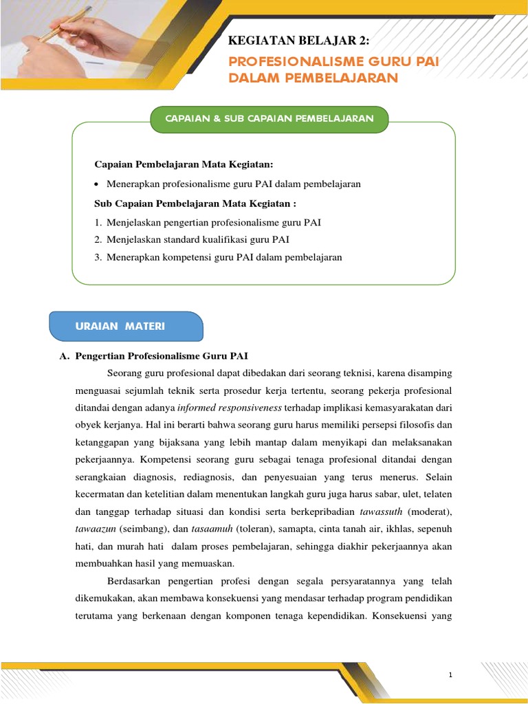 Materi Modul 1 KB 2 Profesionalisme Guru PAI Dalam Pembelajaran | PDF