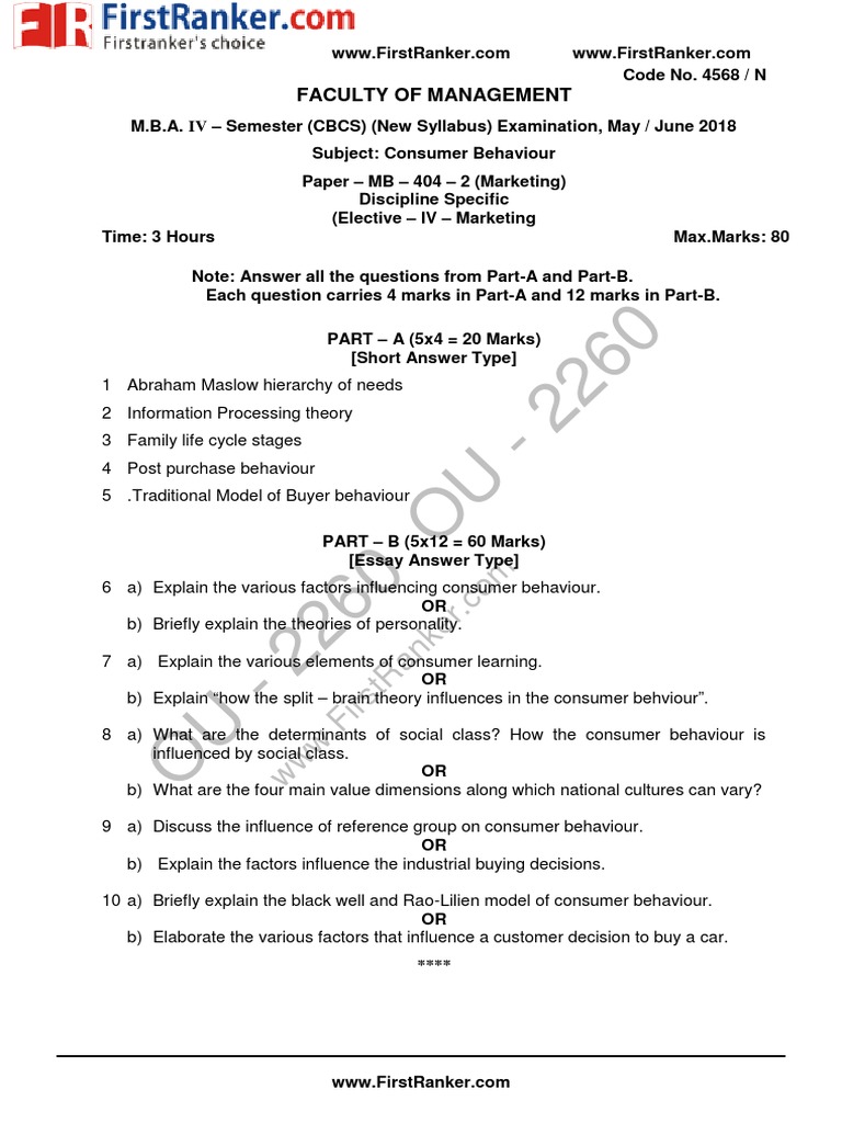 OU Osmania University - MBA - 2018 - 4th Semester - May - MB 404 2 ...