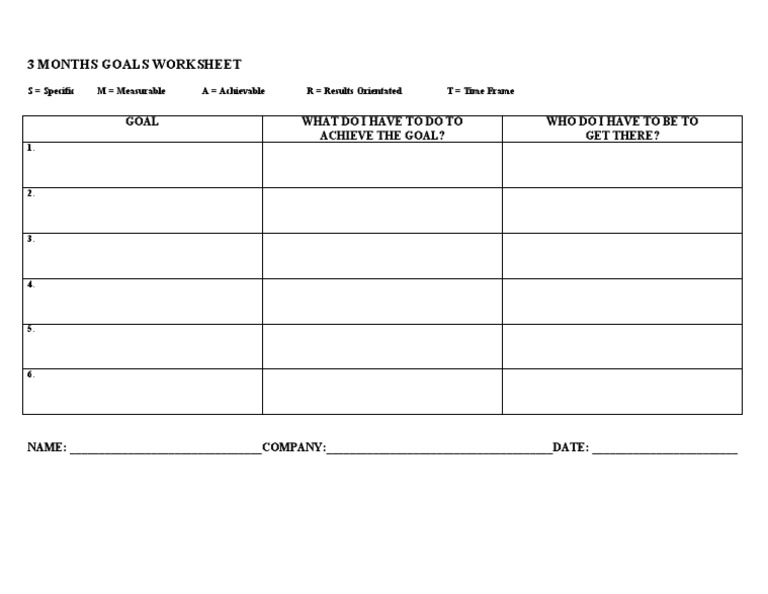 3 Months Goals Worksheet | PDF