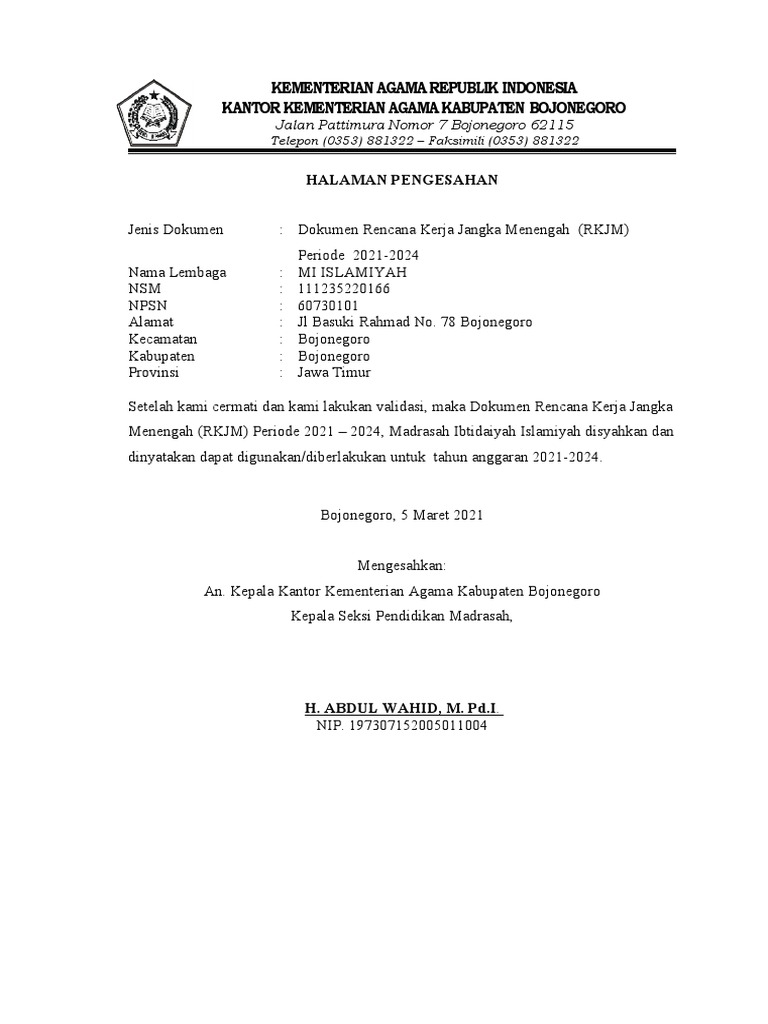 Lembar Pengesahan RKJM | PDF | Pengembangan Diri