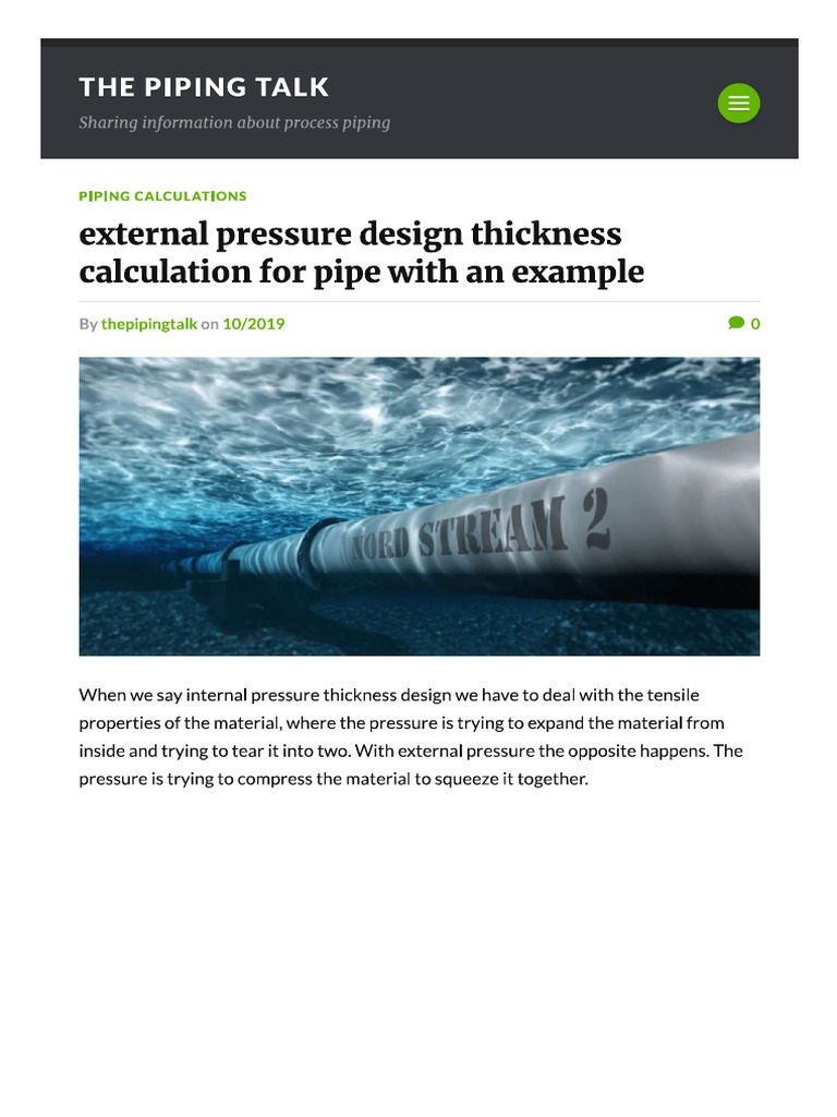 External Pressure Design Thickness Calculation For Pipe With An Example ...