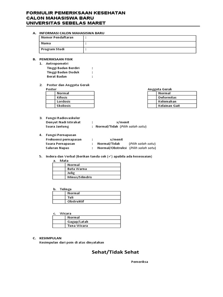 APemeriksaan Kesehatan SPMB PPDS UNS | PDF | Sains & Matematika