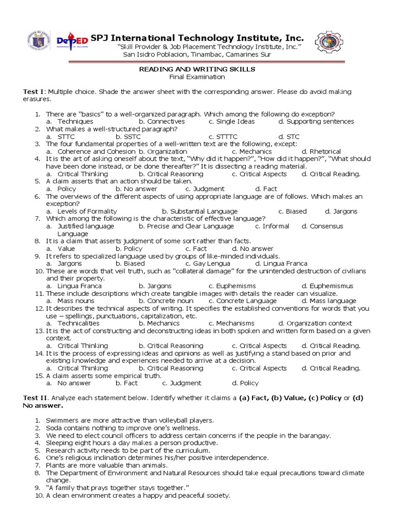 Reading and Writing Skills Finale | PDF | Idea | Critical Thinking