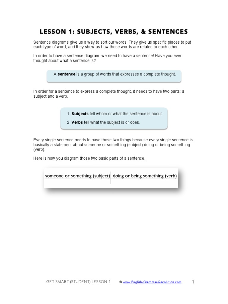 GR Lesson 1 Subjects, Verbs, and Sentences | PDF | Foreign Language ...