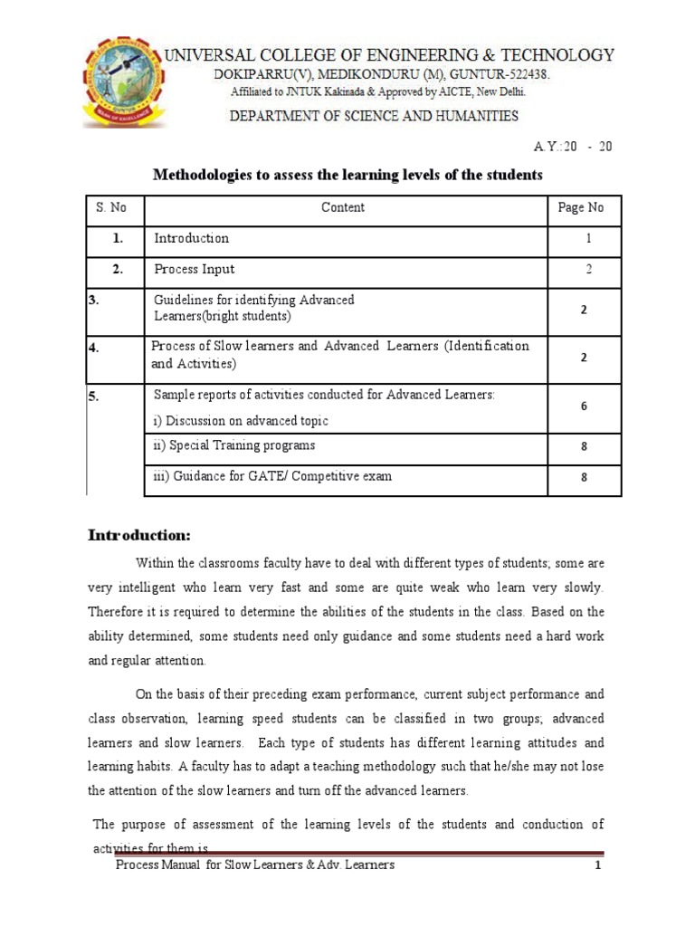 Advanced Learners Format | PDF | Learning Disability | Test (Assessment)