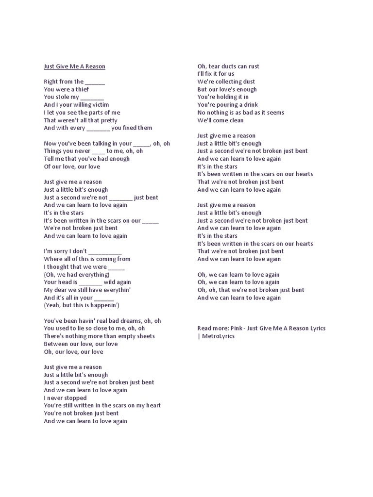 Just Give Me A Reason - Pink | PDF