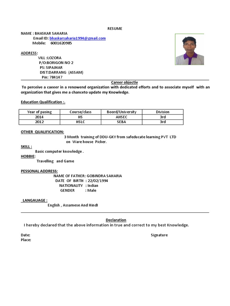 I Hereby Declared That The Above Information in True and Correct To My ...