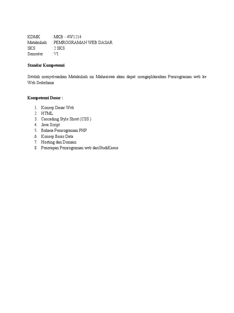 Silabus Dan SAP Pemrograman Web - Basrie | PDF