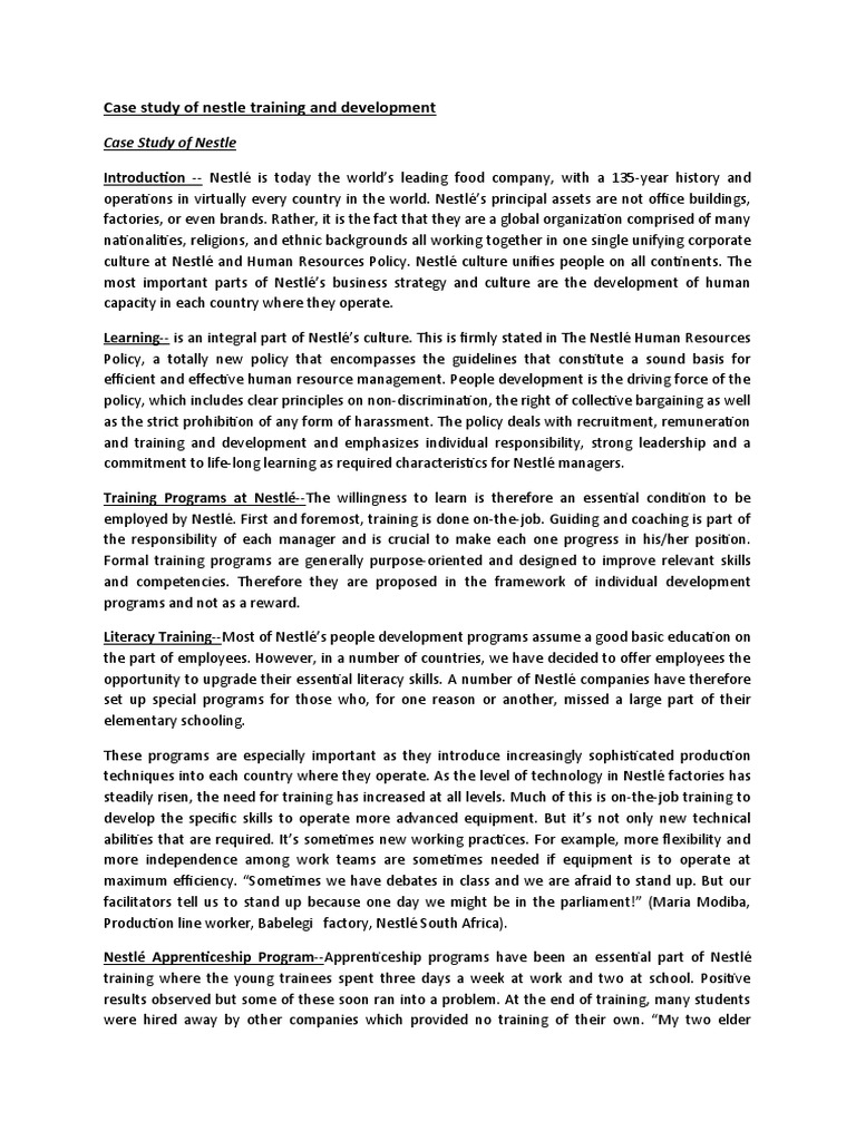 Case Study of Nestle Training and Development | PDF | Apprenticeship ...
