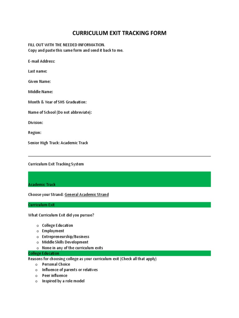 Curriculum Exit Tracking Form | PDF | Career & Growth | Business