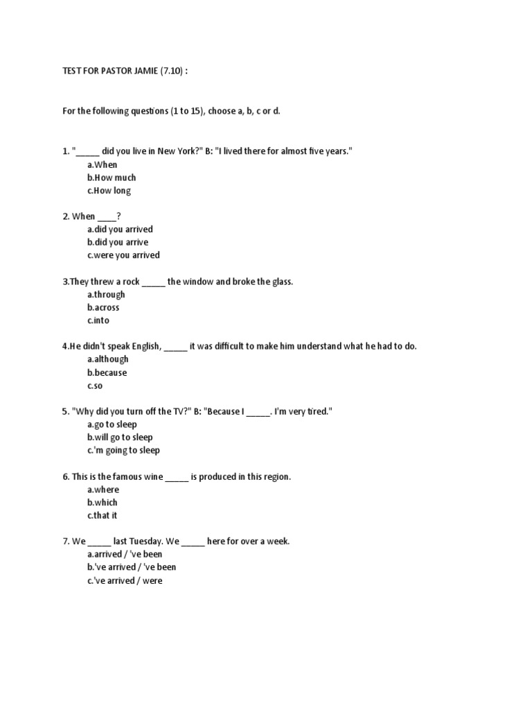 A2 Grammar Test | PDF