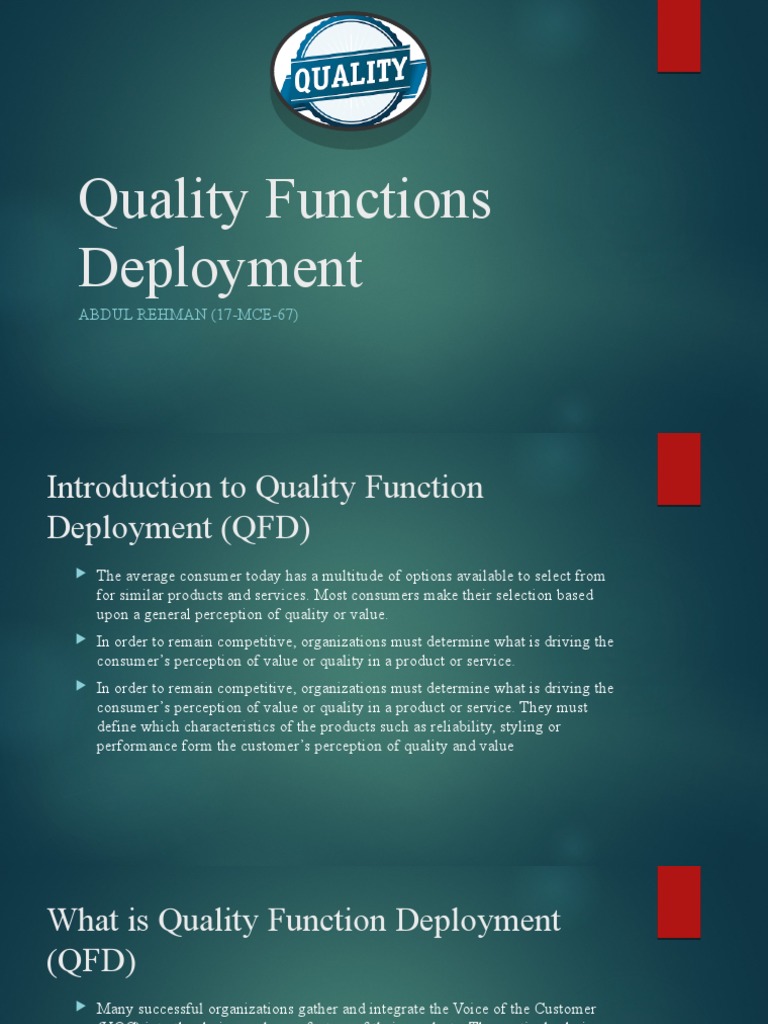 Quality Functions Deployment | PDF
