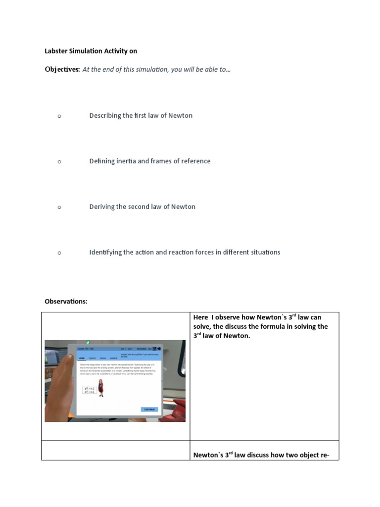 Newton's Laws Lab Simulation | PDF | Philosophy | Young Adult