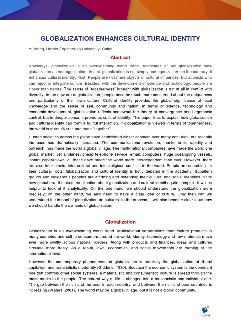 Globalization Enhances Cultural Identity | PDF | Globalization ...