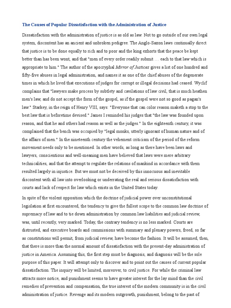 The Cause of Popular Dissatisfaction With The Administration of Justice ...