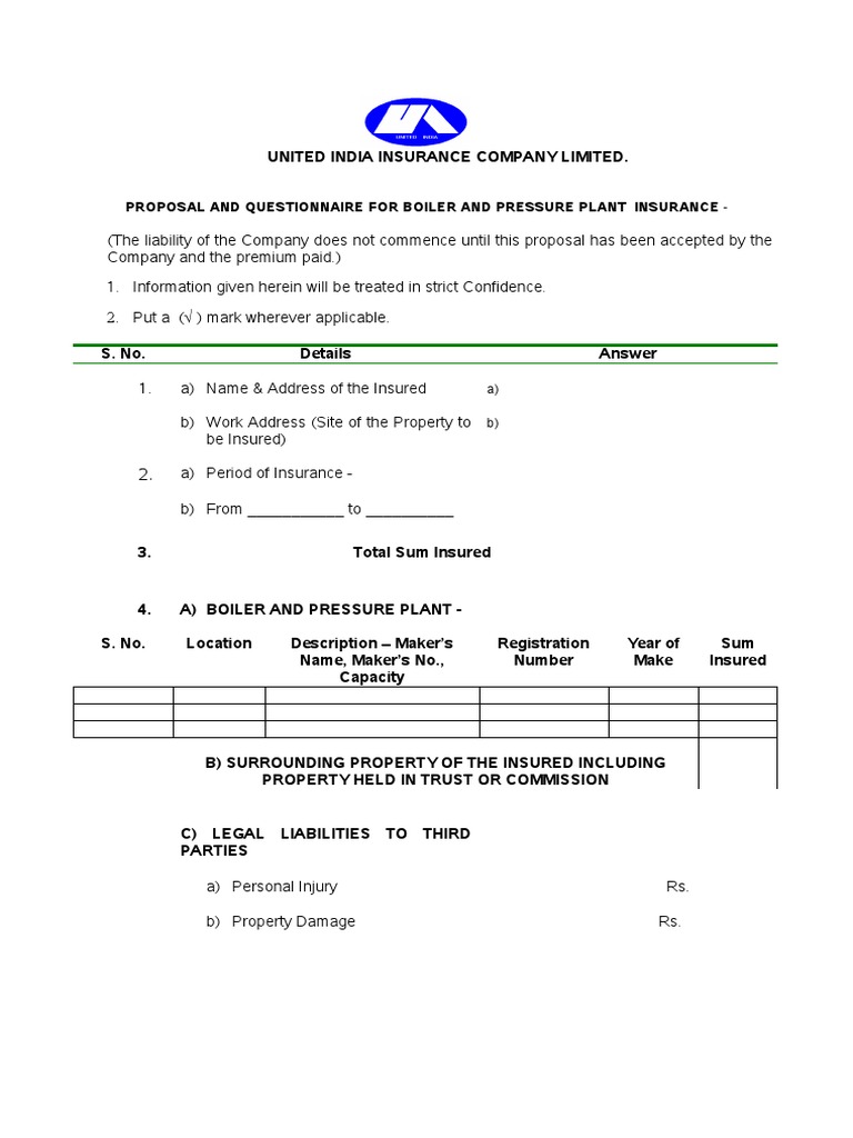 BPP Proposal Form | Download Free PDF | Boiler | Insurance