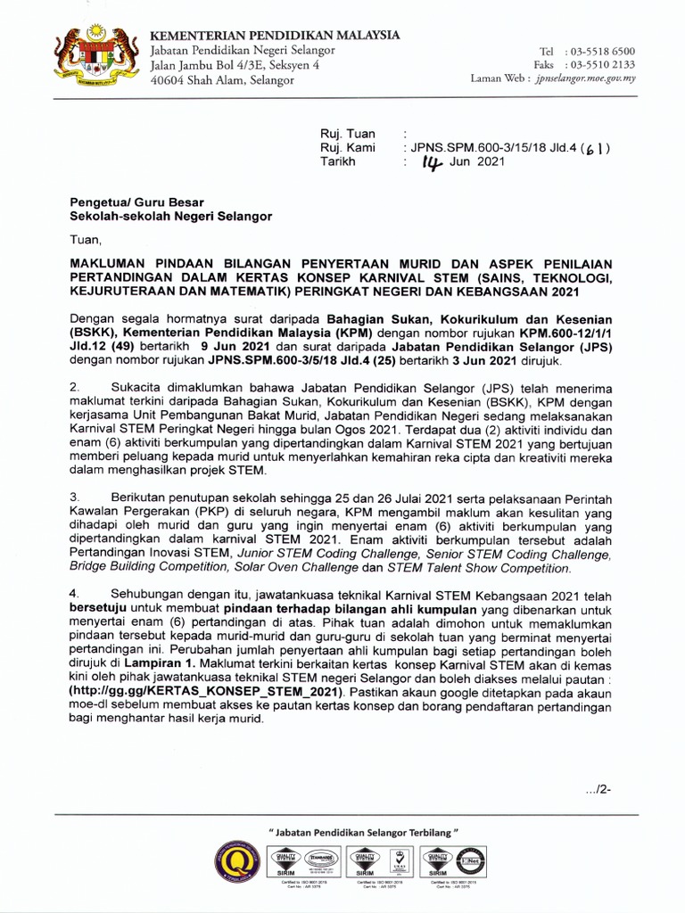 Makluman Pindaan Karnival Stem | PDF