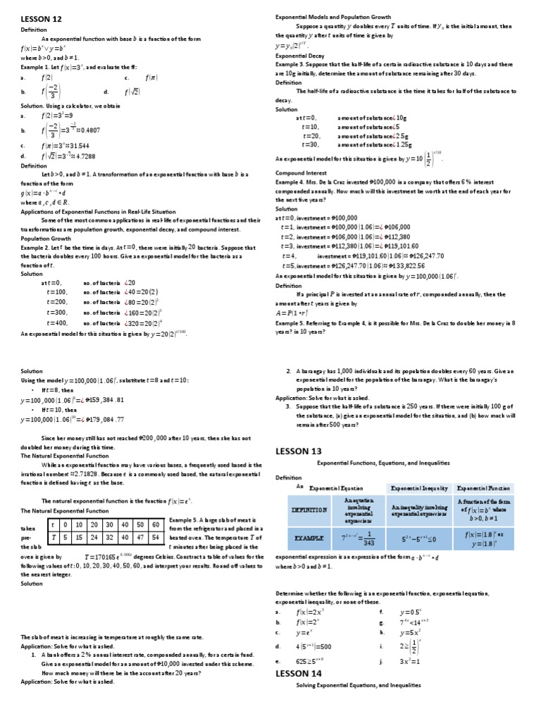 LESSON 12 Exponential Functions Handouts | PDF | Asymptote | Cartesian ...