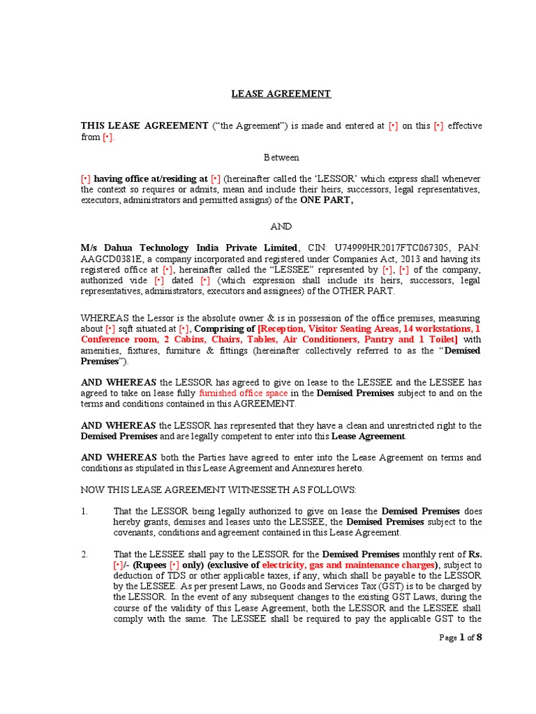 Draft Agreement For Commercial Space | PDF | Lease | Value Added Tax