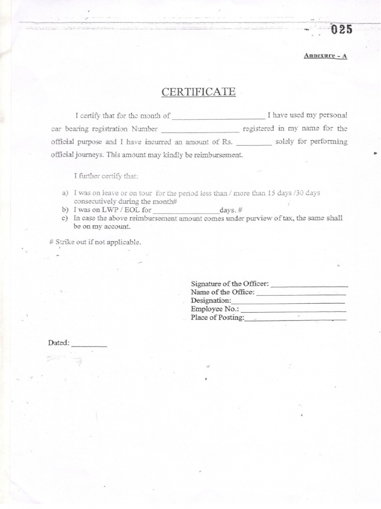 Vehicle Allowance Form | PDF