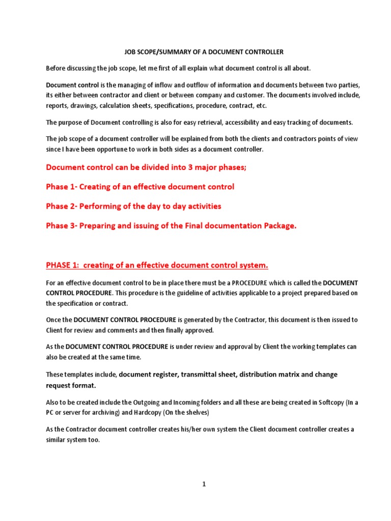 Document Controller Job Scope and Responsibilities | PDF | Document ...