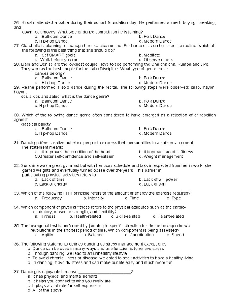Grade 12 DISTRICT UNIFIED SUMMATIVE TEST IN HOPE TQ 1 | PDF | Physical ...