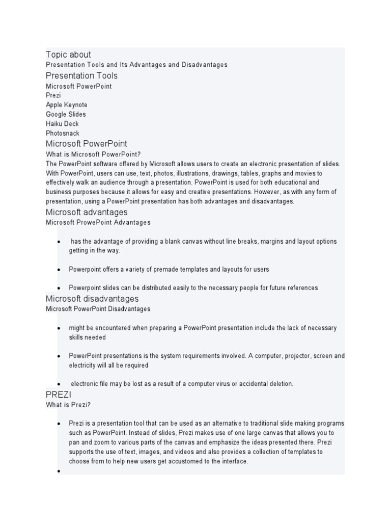 Advantages and Dis of Presentation Tools | PDF | Microsoft Power Point ...