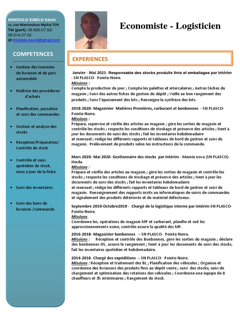 CV Magasinier et Logistique Débutant | PDF | Logistique | Inventaire