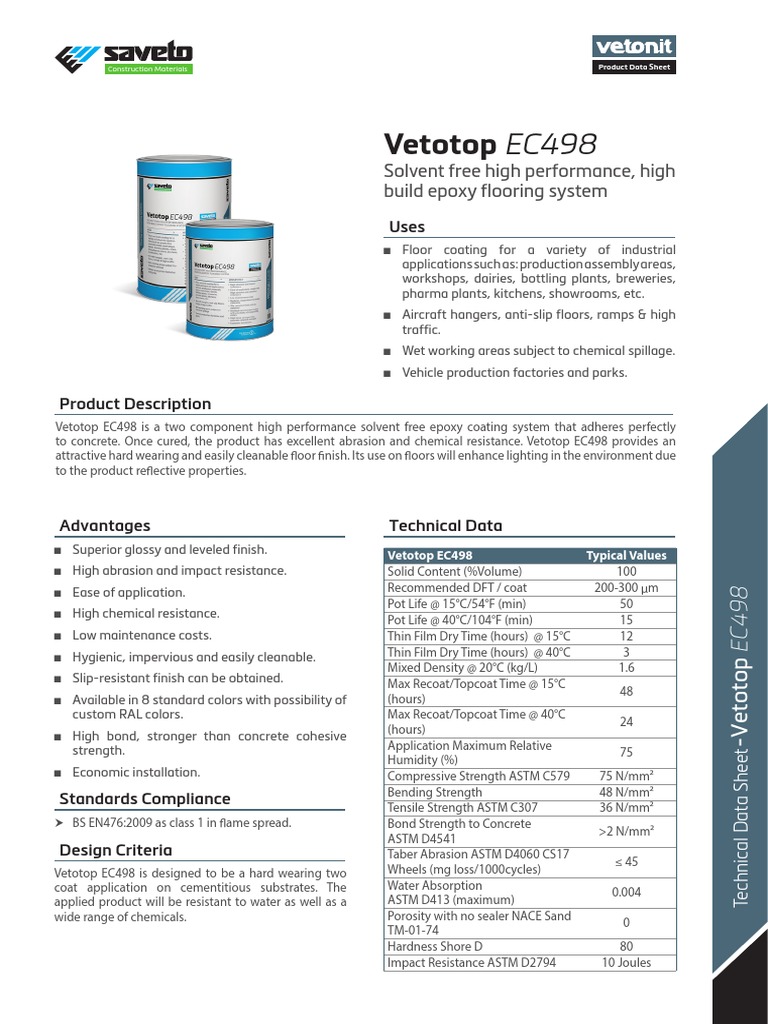 Vetotop EC498 Epoxy Floor Coating Data | PDF | Epoxy | Concrete
