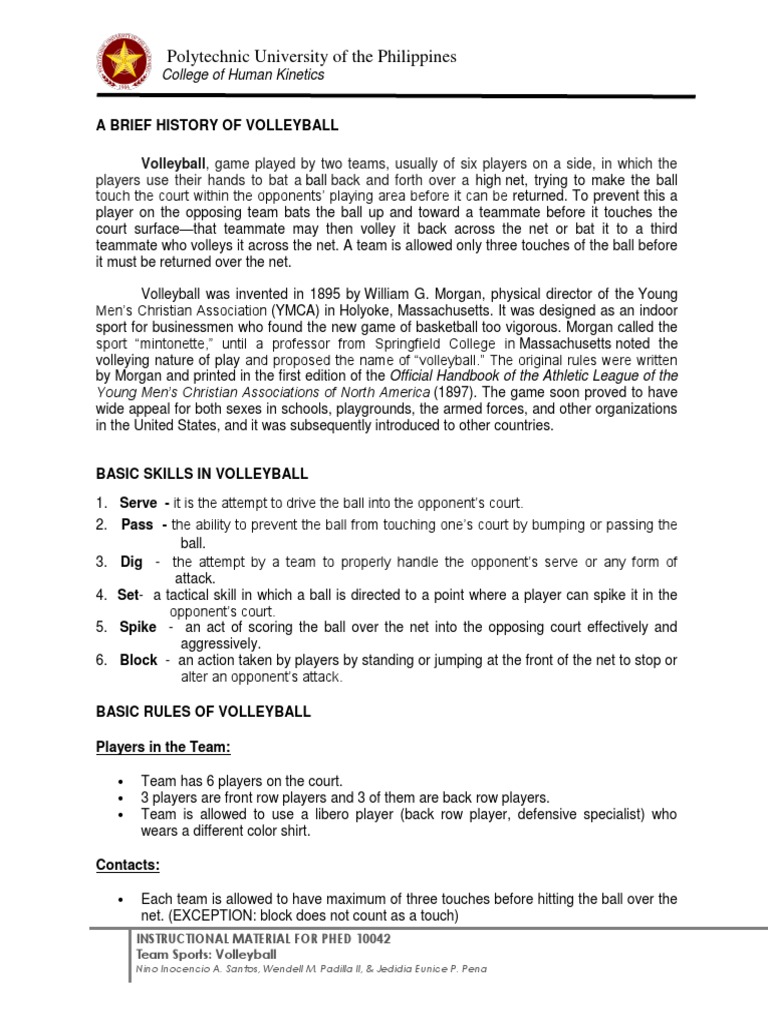 Volleyball: History, Skills, and Rules | PDF | Volleyball | Athletic Sports