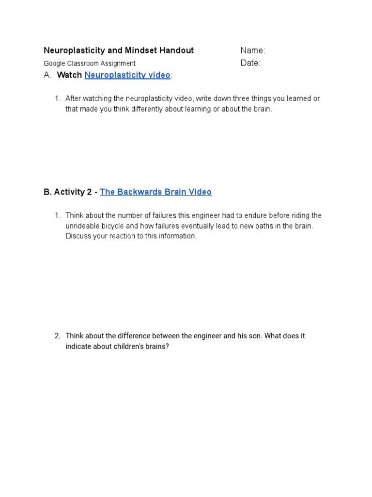 Neuroplasticity and Mindset Handout | PDF