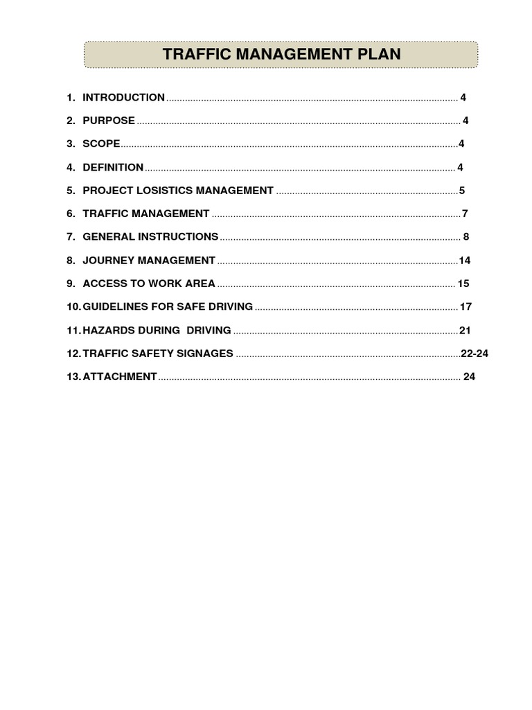 Traffic Management Plan | PDF | Traffic | Vehicles