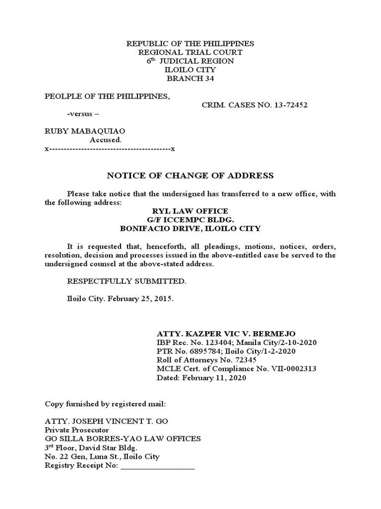 Notice of Change of Address | PDF