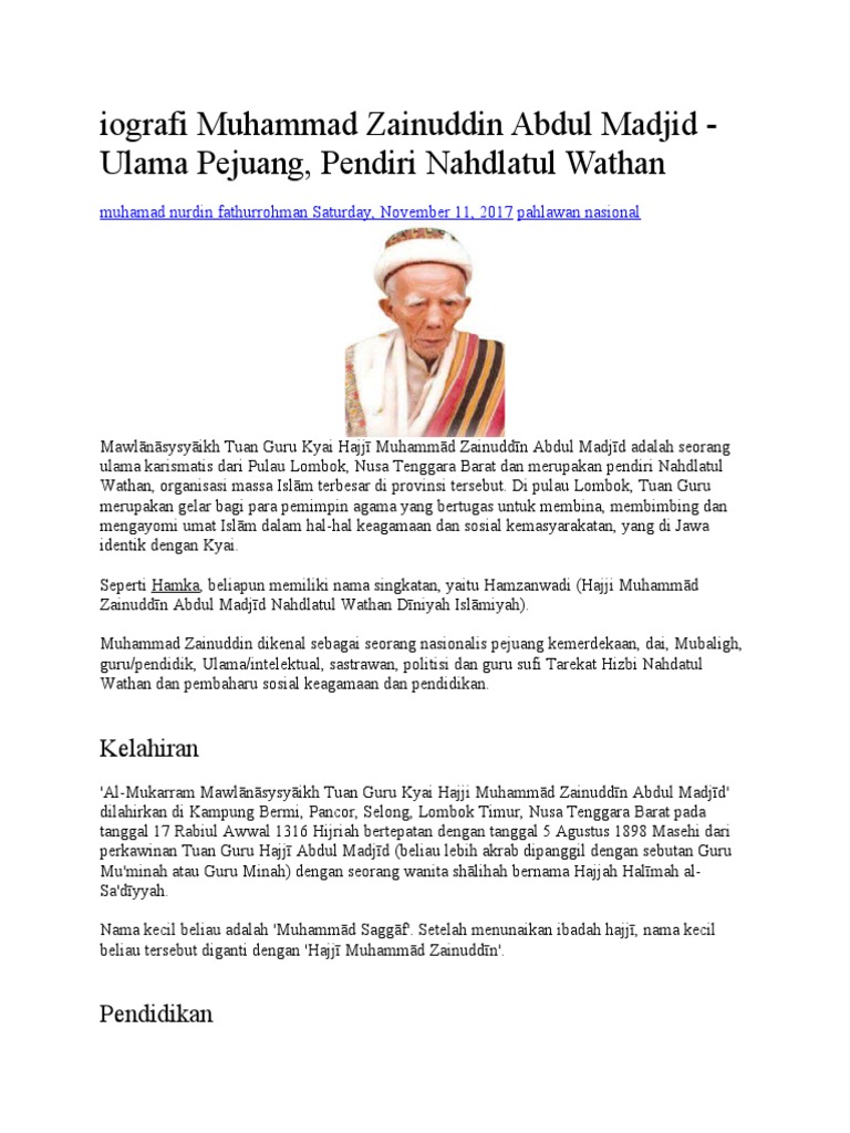 Iografi Muhammad Zainuddin Abdul Madjid | PDF