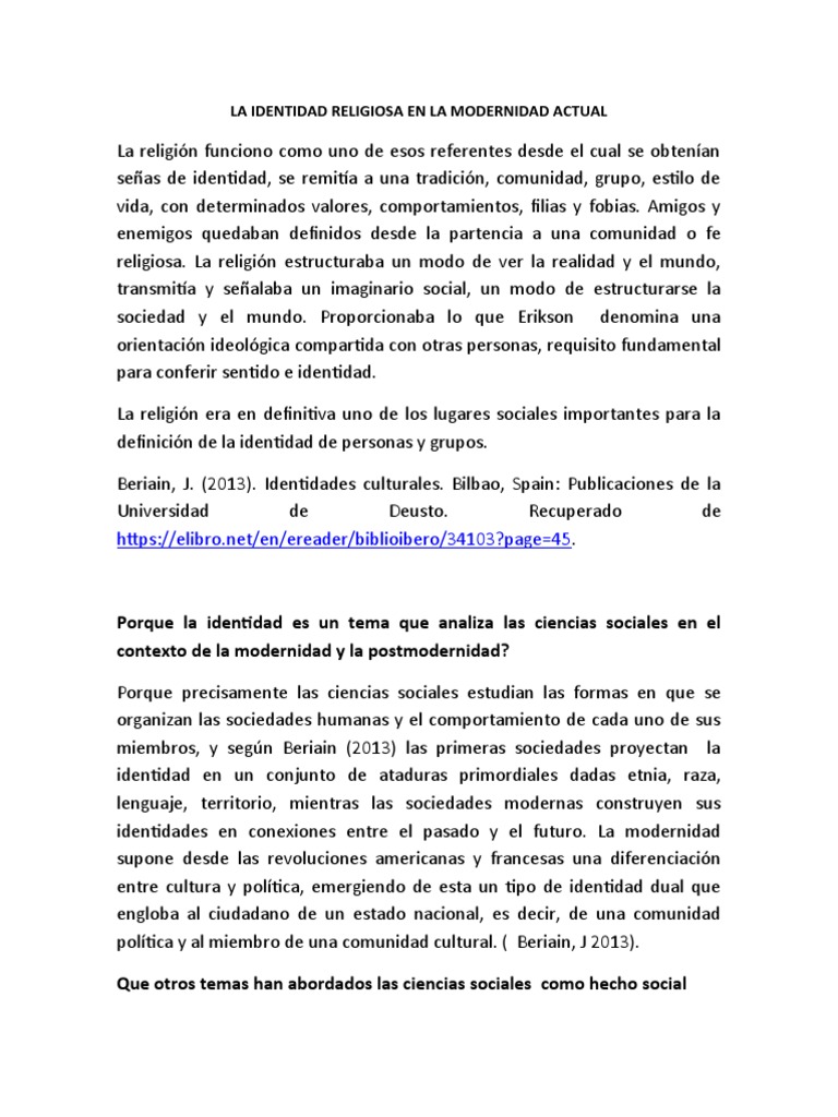 La Identidad Religiosa en La Modernidad Actual | PDF | Sociedad | Nación
