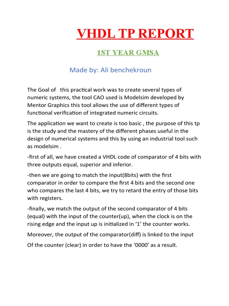 VHDL TP Report: Made By: Ali Benchekroun | PDF