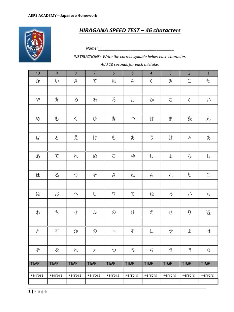 Hiragana Speed Test | PDF